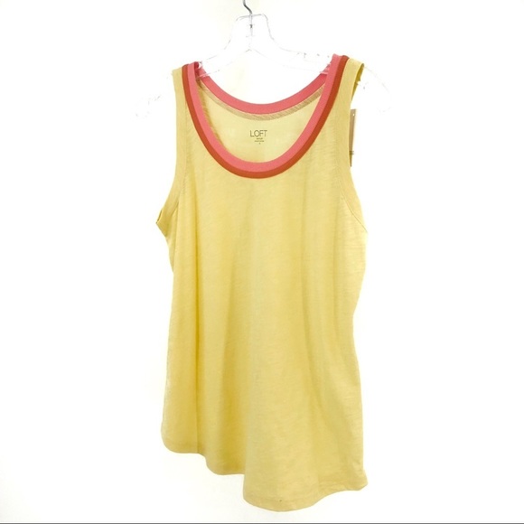 LOFT | Tops | Loft Nwt Lemon Yellow Tank Peach Orange Trim A1 | Poshmark